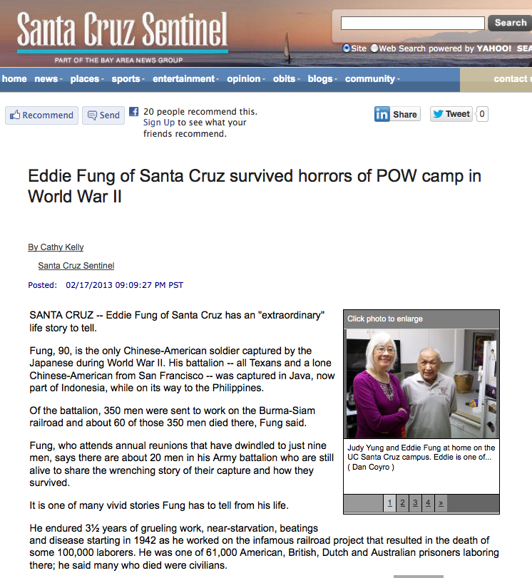 Eddie Fung of Santa Cruz survived horrors of POW camp in World War ...